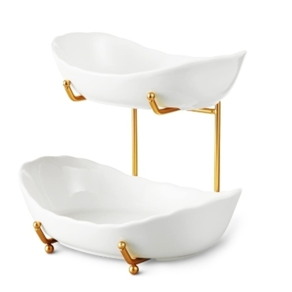 Kitchen | Elegant White And Gold Twotier Serving Tray | Poshmark